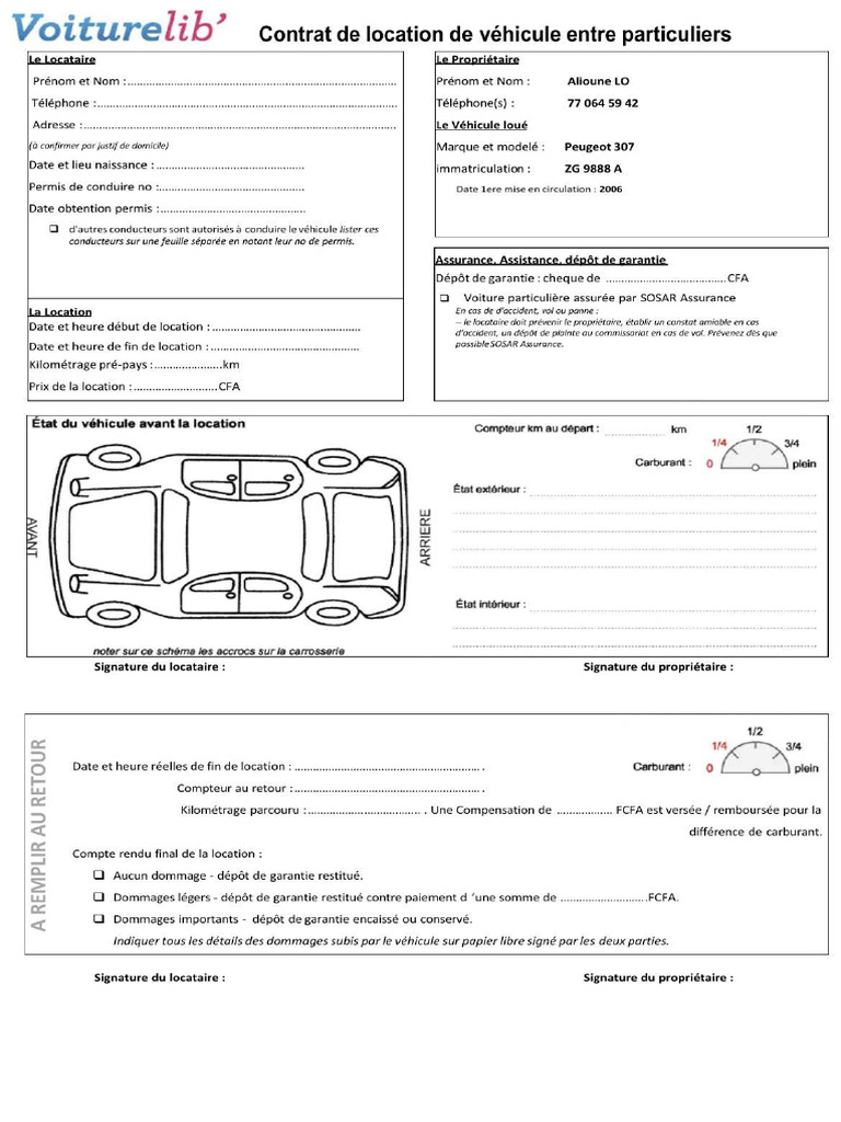 Contrat Location Voiture