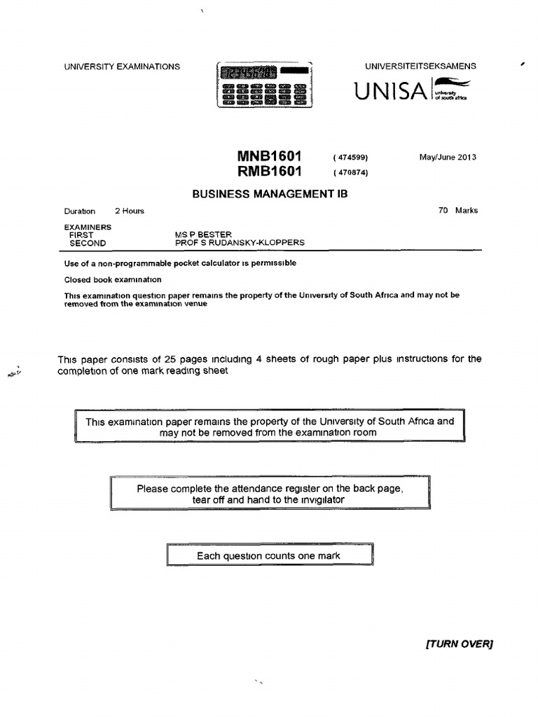 MNB1601-MayJune2013 Exam | PDF