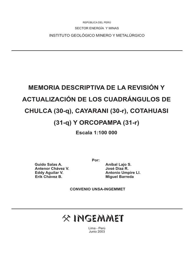 Memoria Chulca 30-q Cayarani 30-r Cotahuasi 31-q Orcopampa 31-r | PDF ...