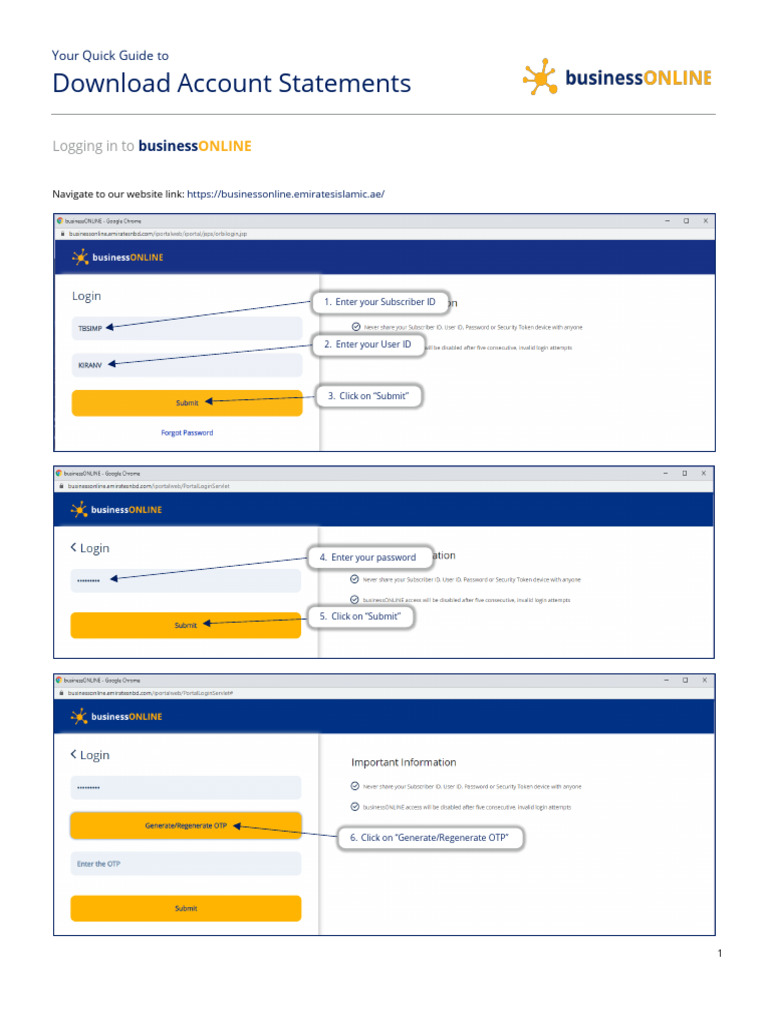 EI BusinessONLINE Download Statements | PDF