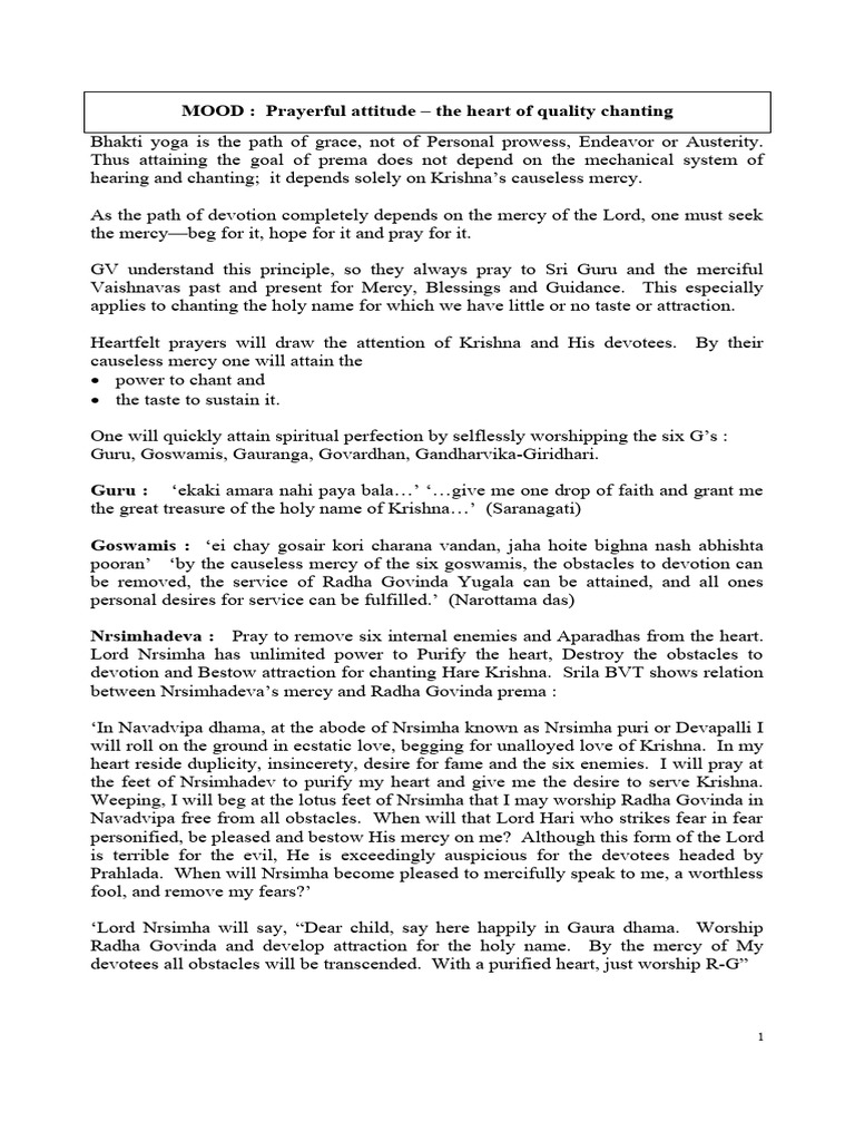 Chanting Hare Krishna - Method Mood and Mellow | PDF | Bhakti | Krishna