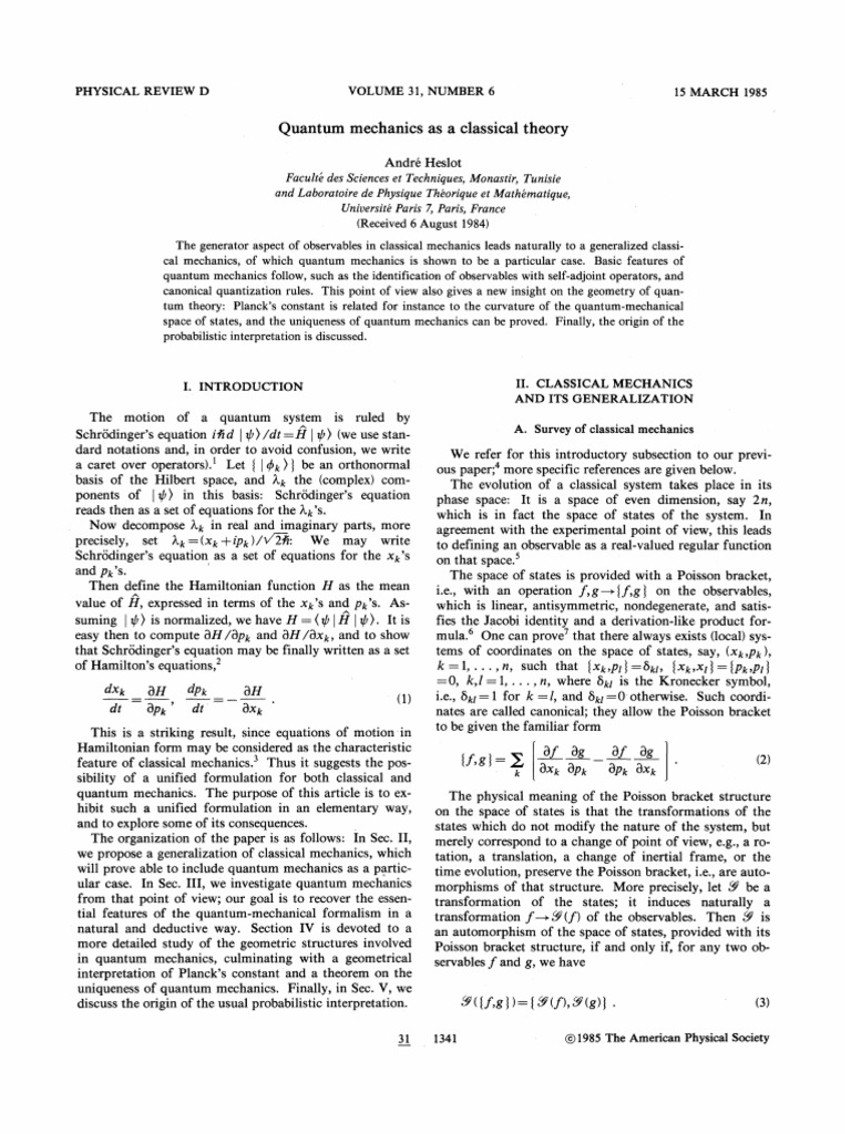 Quantum Mechanics As A Classical Theory | PDF | Quantum Mechanics ...