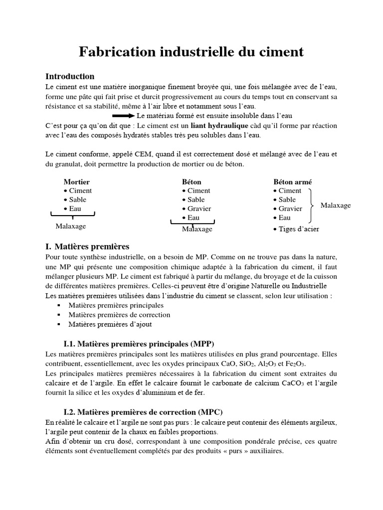 Cours Complet Synthèse de Ciment | PDF | Ciment | Chaux