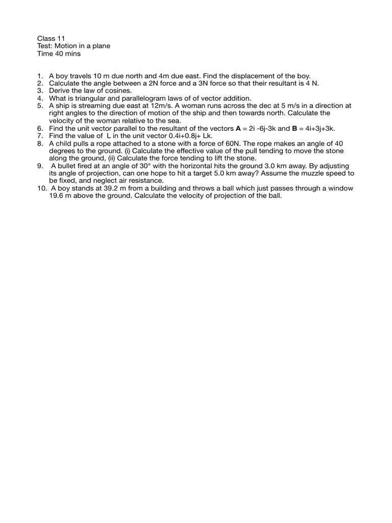 Class 11 Motion in A Plane | PDF