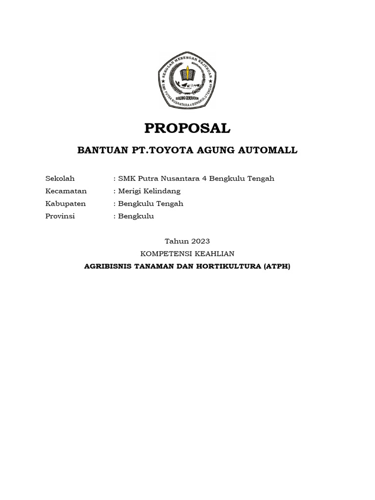 Contoh PROPOSAL PT. TOYOTA AGUNG AUTOMALL | PDF