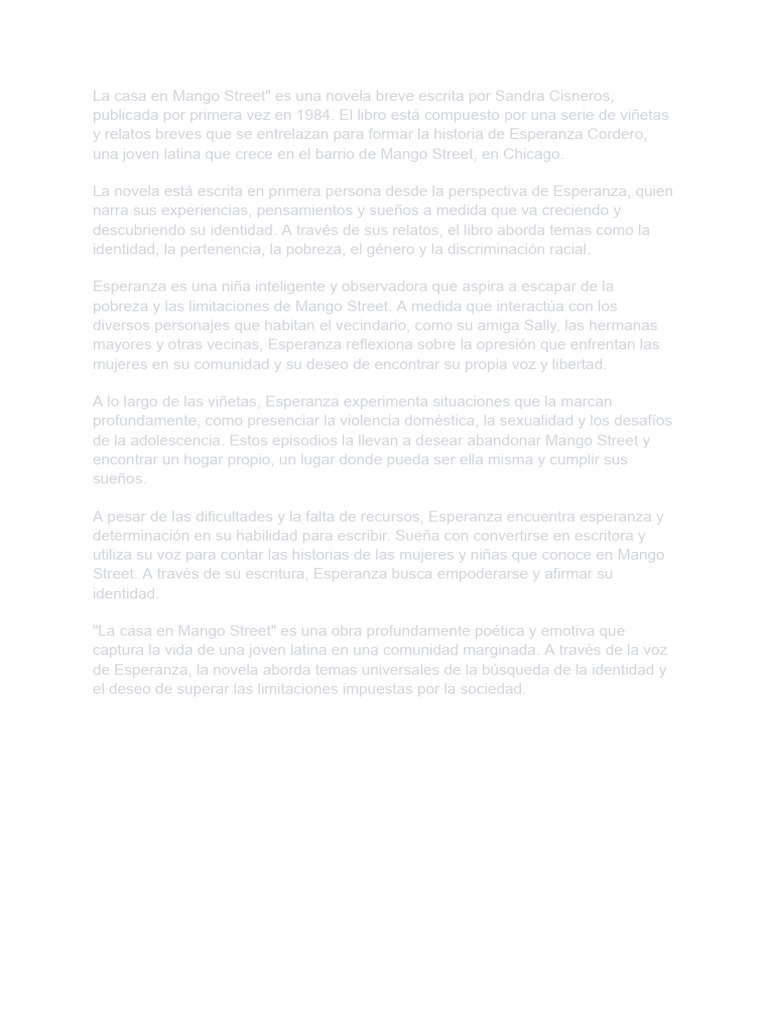La Casa en Mango Street | PDF