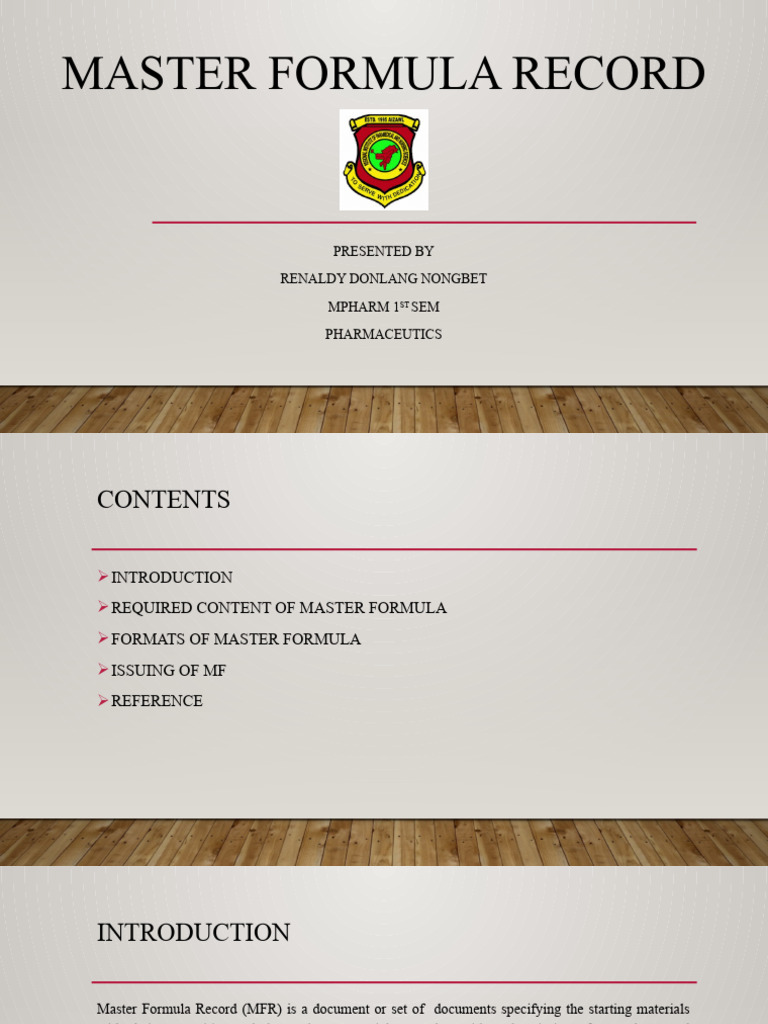 Master Formula Record (MFR) | PDF | Packaging And Labeling