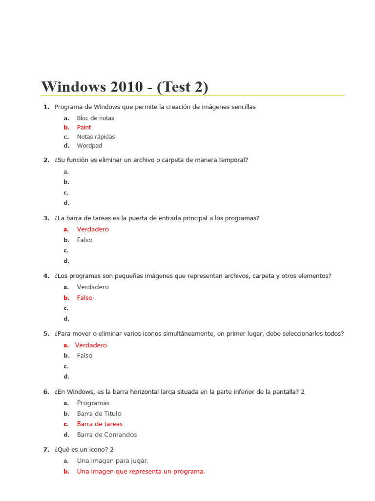 INF - 02 - Test Windows Corregido | PDF | Sistema operativo | Hardware ...
