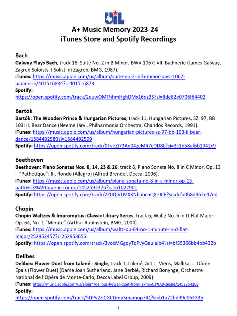 2023-2024 Itunes and Spotify Recordings | PDF | Classical Music