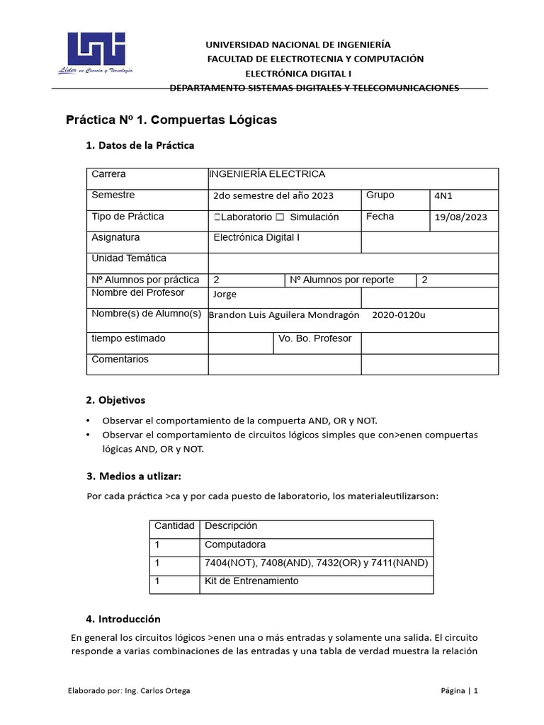 Lab #1 Compuertas Logicas Final | PDF | Puerta lógica | Electricidad