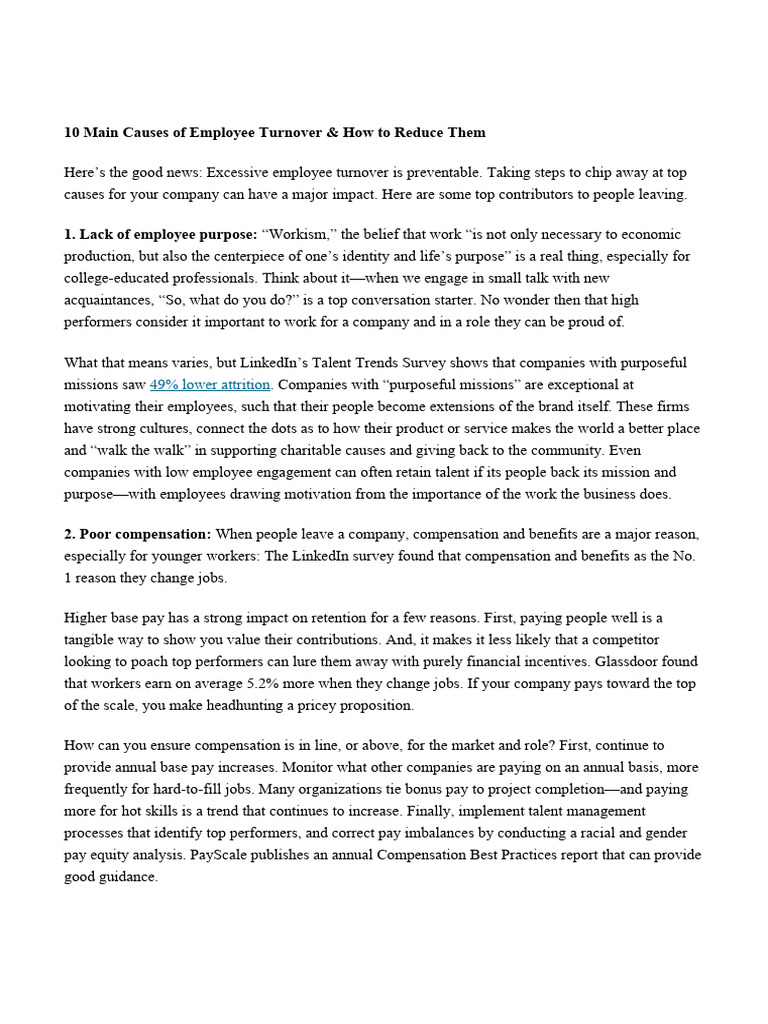 10 Main Causes of Employee Turnover | PDF | Employment | Employee Retention