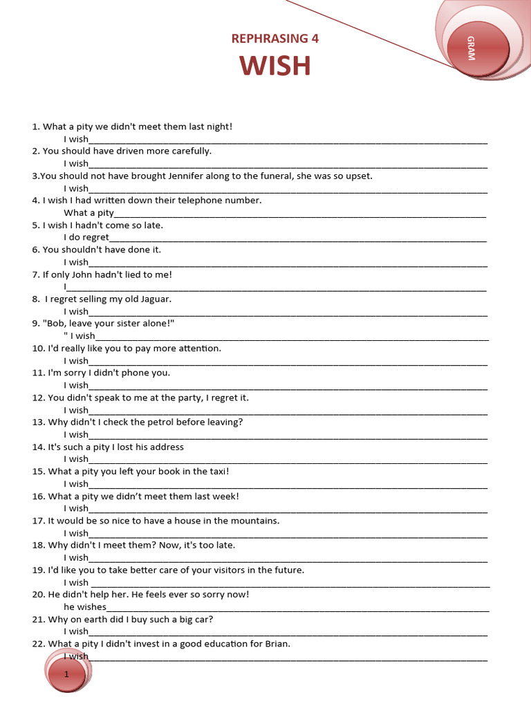 Wish Sentence Transformation Rephrasing | PDF