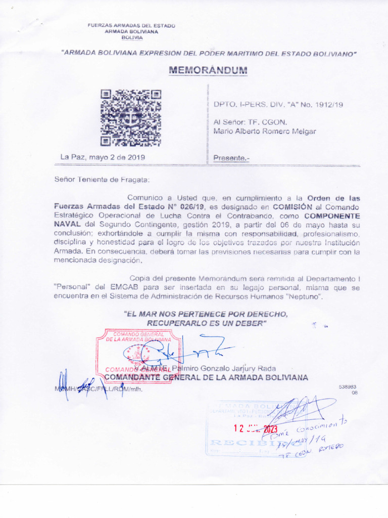 Memorandum Comision Al Comando | PDF