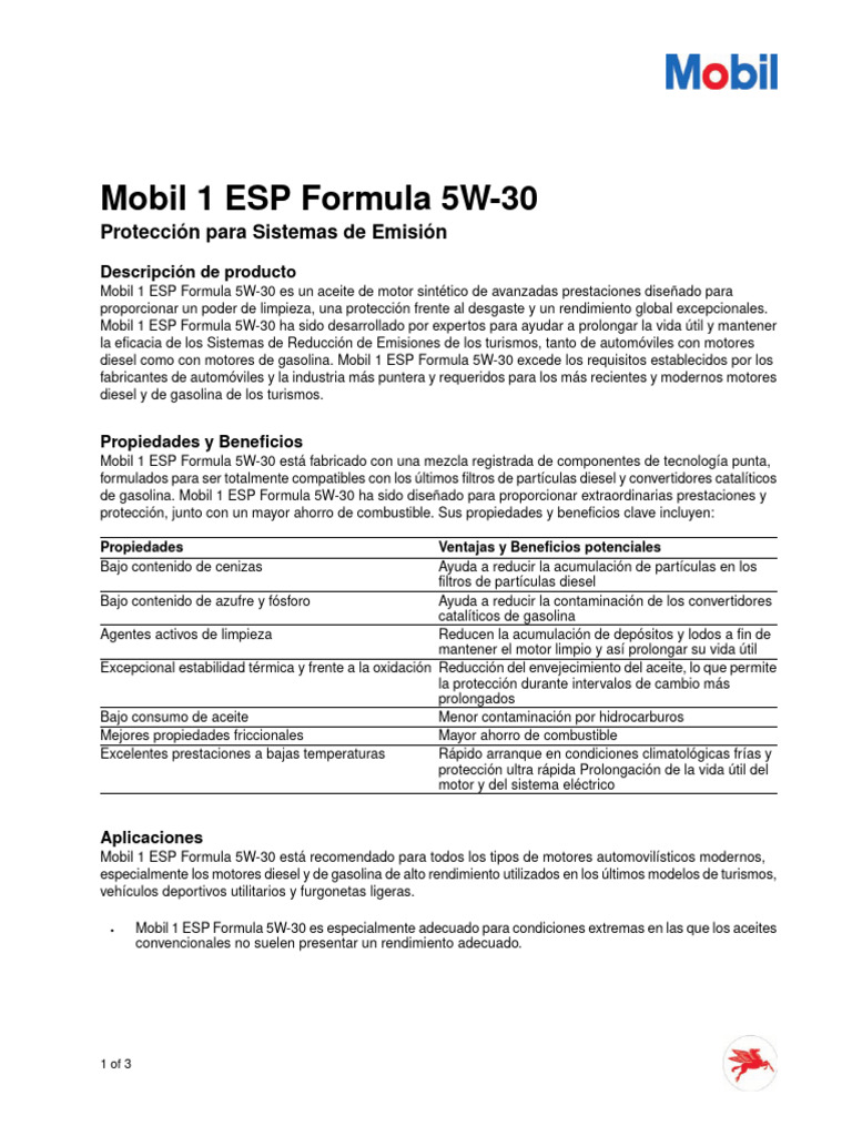 Mobil 1 ESP Formula 5W-30: Protección Avanzada | PDF | Combustible ...