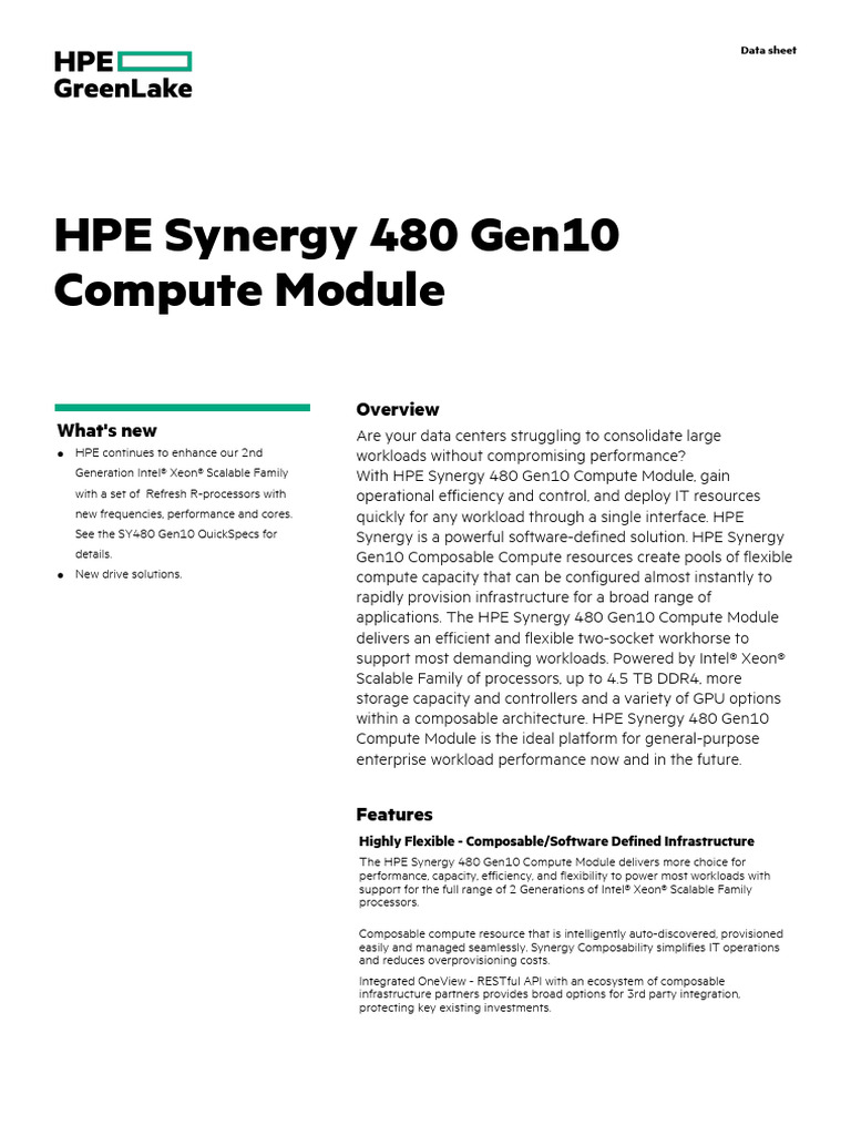 HPE Synergy 480 Gen10 Compute Module-PSN1010025863TWEN | PDF | Central ...