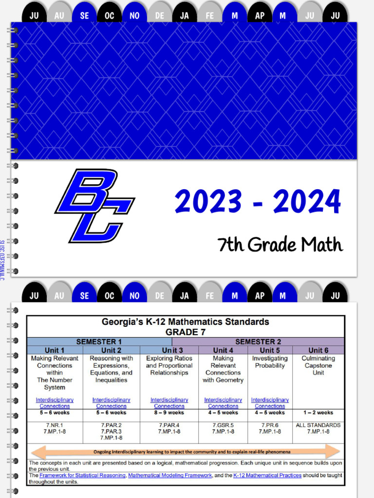 7th Grade Math BC Planner 2023 - 2024 | Download Free PDF | Academic ...