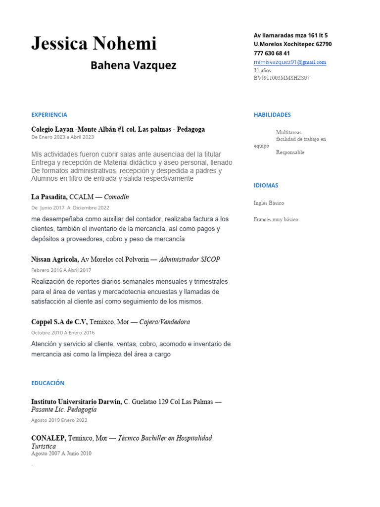 Perfil Profesional de Jessica Bahena | PDF