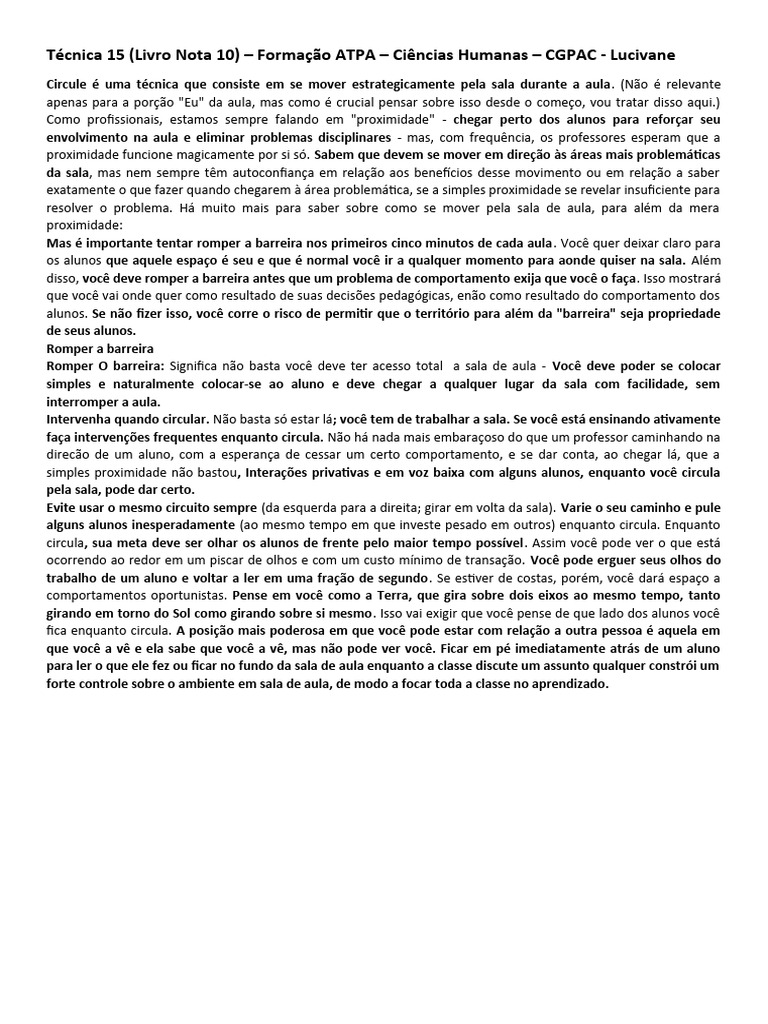 Técnica Circule de Lemov na Aula | PDF | Tempo | Science