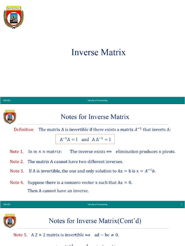 Lecture 6 Inverse Matrix | PDF