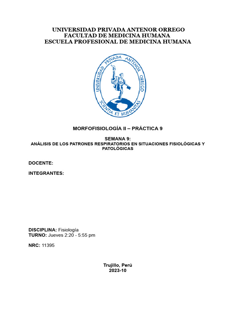Informe Fisiología (Morfo 2) Semana 9 | PDF | Sistema respiratorio | Respiración