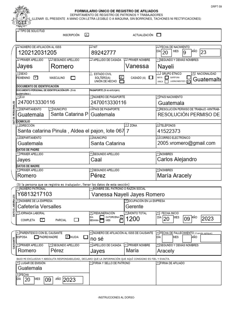 A-001 Formulario-DRPT-59-IGSS-Rev-2021 | PDF | Guatemala