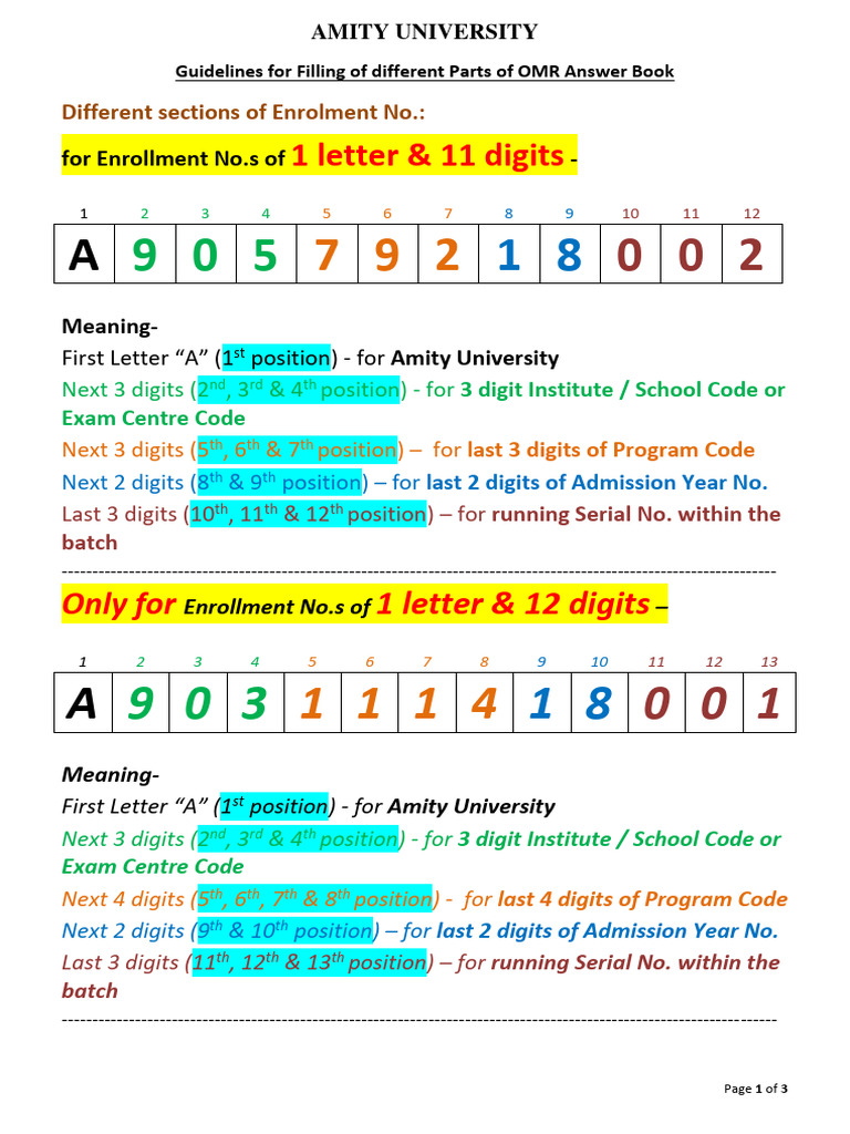 OMR Form Filling Guidelines for Amity University | PDF