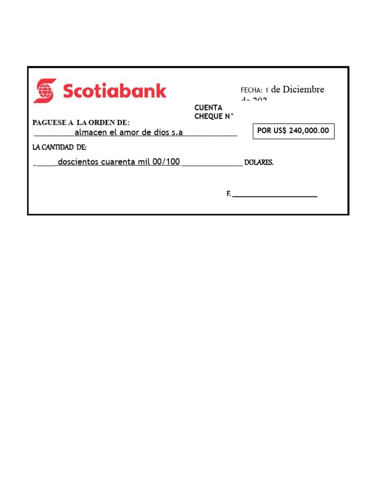 Ejemplo de cheque Scotiabank 2024 | PDF