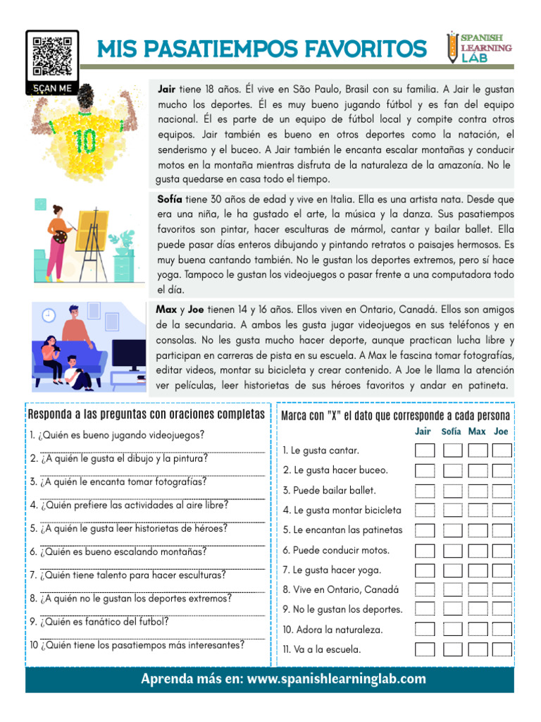Mis Pasatiempos PDF Lectura My Hobbies Spanish Worksheet | PDF