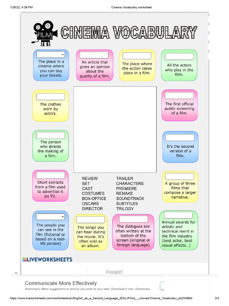 Cinema Vocabulary Worksheet | PDF