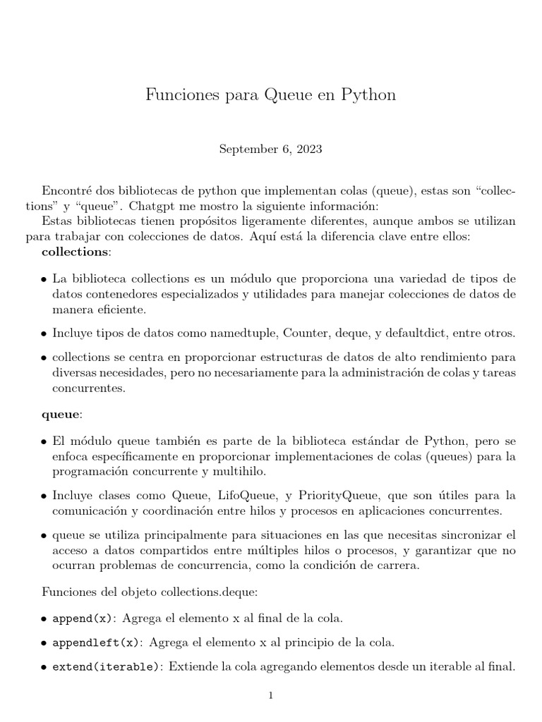 Funciones para Queue en Python | PDF | Hilo (Computación) | Python (lenguaje de programación)
