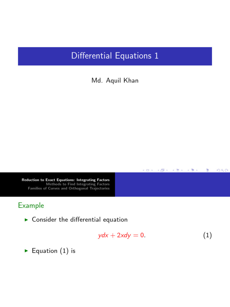 Differential Equations 1: Md. Aquil Khan | PDF | Equations | System Of Linear Equations