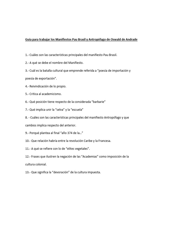 Guía para Trabajar Los Manifiestos Pau Brasil y Antropófago de Oswald ... Guía para Trabajar Los Manifiestos Pau Brasil y Antropófago de Oswald ...