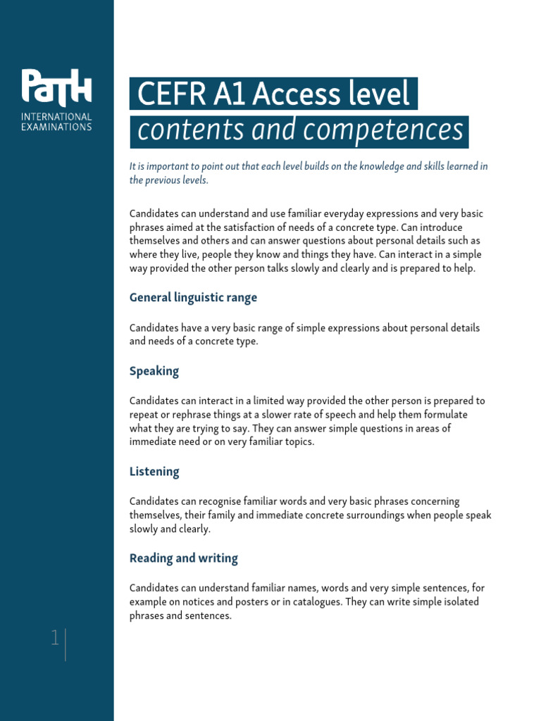 A1 Access Level - Contents and Competences | PDF | Linguistic Typology ...