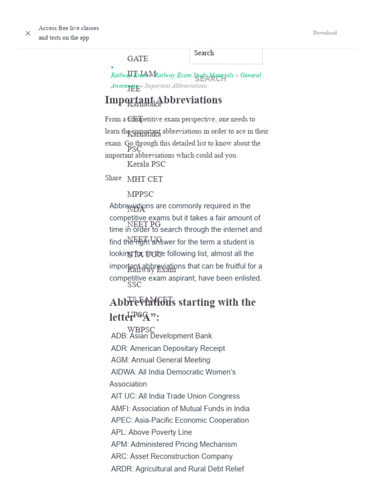 Ultimate List of Important Abbreviations | PDF | United Nations | International Relations