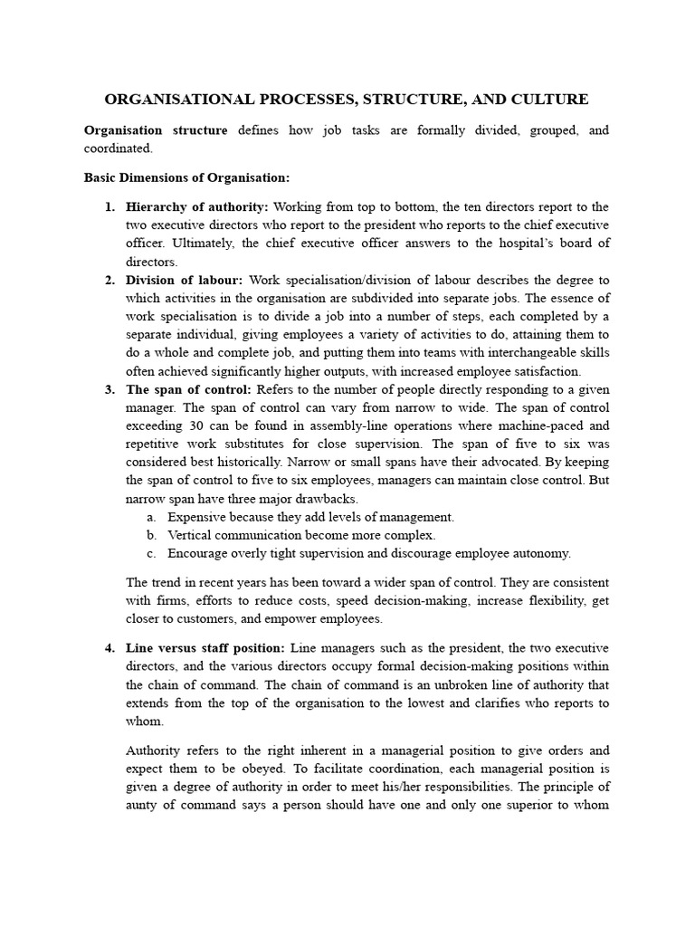 ORGANISATIONAL PROCESSES, STRUCTURE, AND CULTURE | PDF | Organizational ...