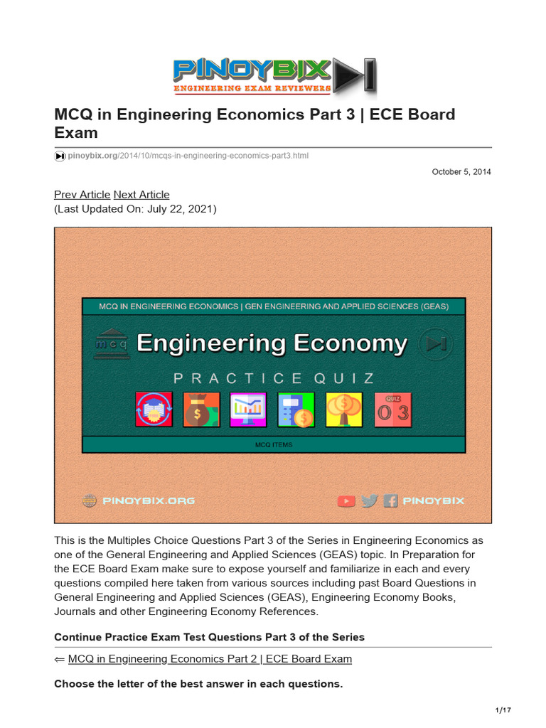 MCQ in Engineering Economics Part 3 ECE Board Exam | PDF | Depreciation ...