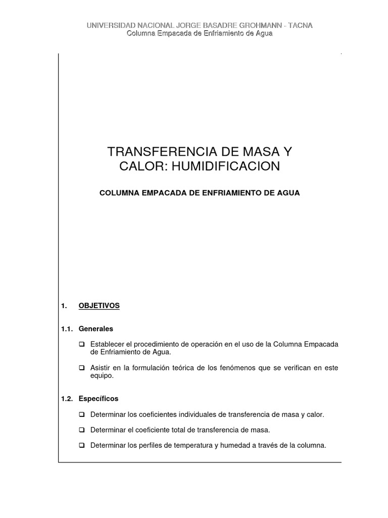 Practica N01 - Humidificación | PDF | Calor | Fase (materia)