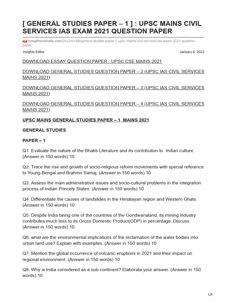 2021 General Studies Paper 1 | Download Free PDF | Earth Sciences