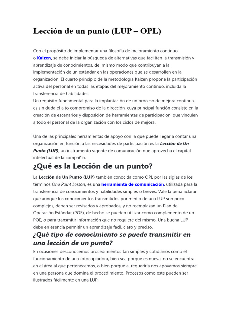 Lección de Un Punto | PDF | Aprendizaje | Conocimiento