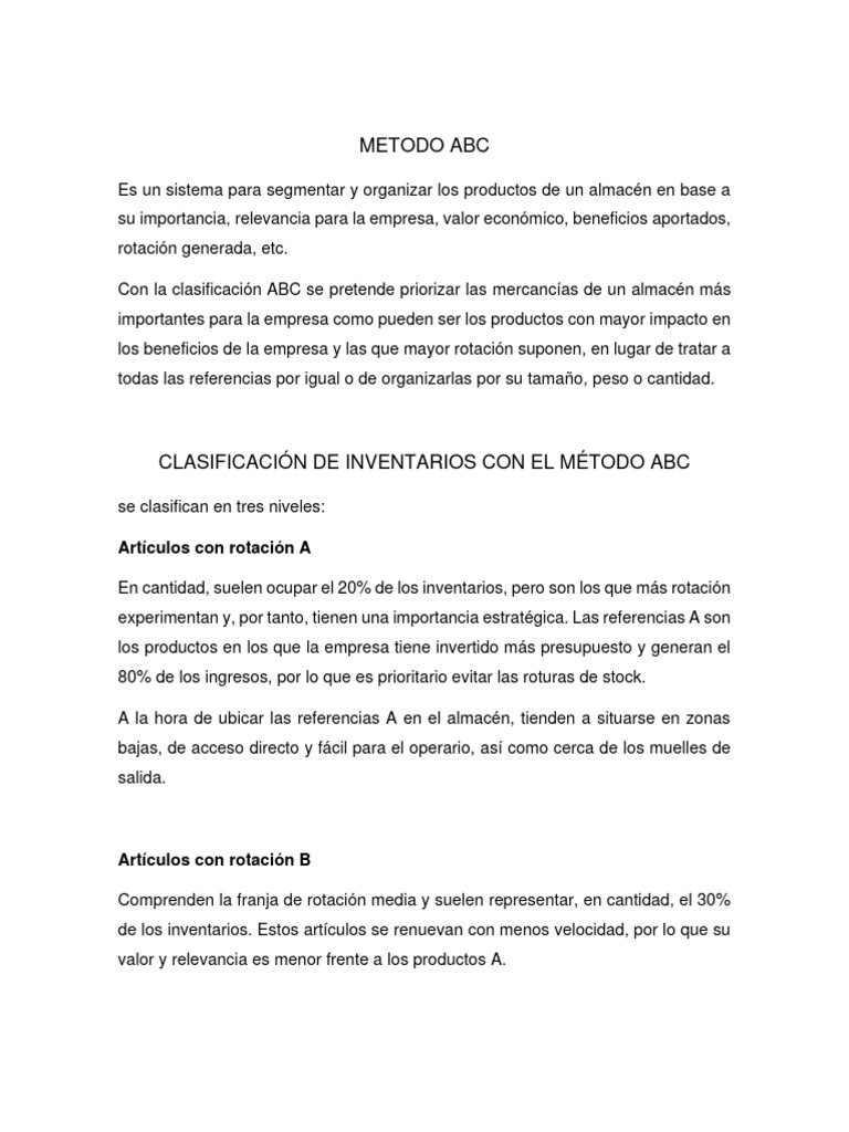 Metodo Abc | PDF | Inventario | Economias