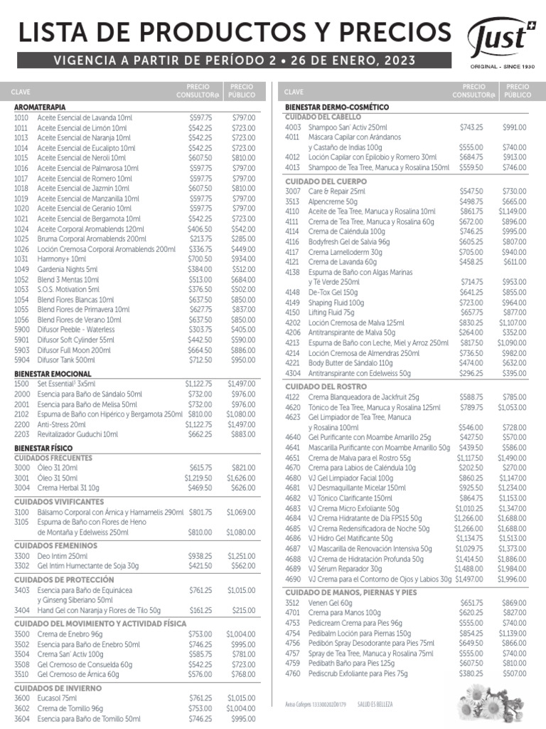 JUST - Lista de Precios Ene-2023 | PDF