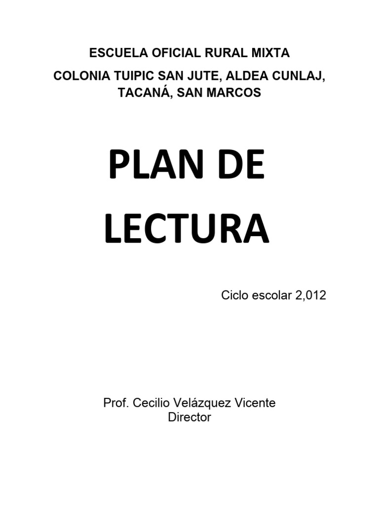 Plan de Lectura | PDF | Educación de la primera infancia