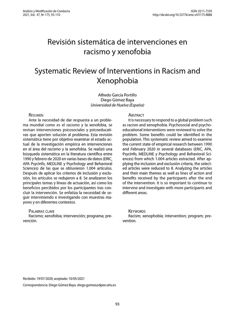 Revisión Sistemática de Intervenciones en Racismo y Xenofobia ...