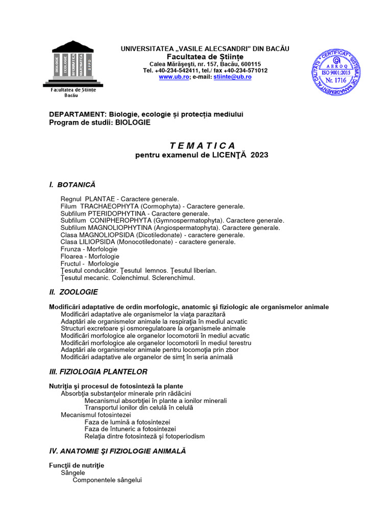 Tematica BIO 2023 | PDF