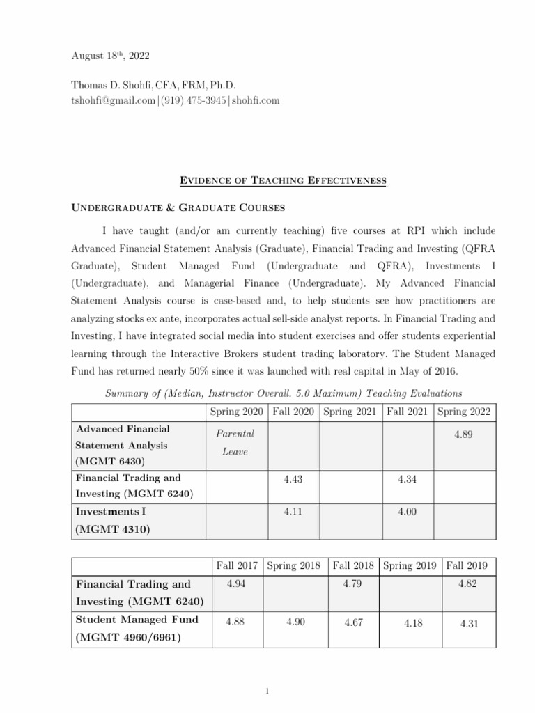 Shohfi - Teaching | PDF