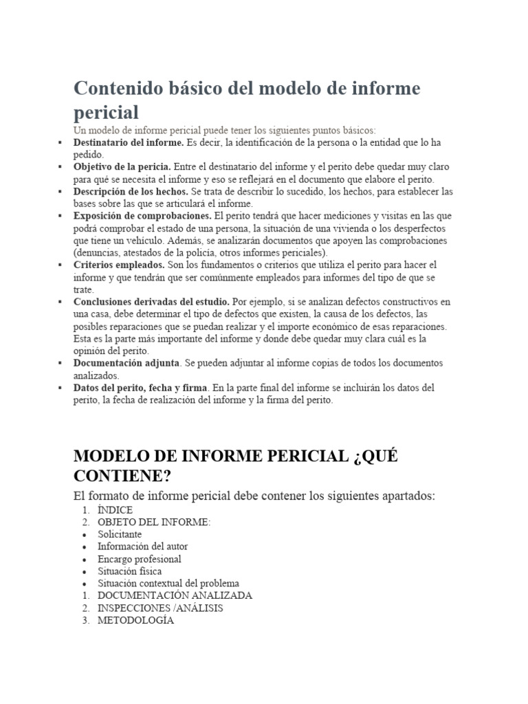 Contenido Básico Del Modelo de Informe Pericial | PDF | Fundación ...