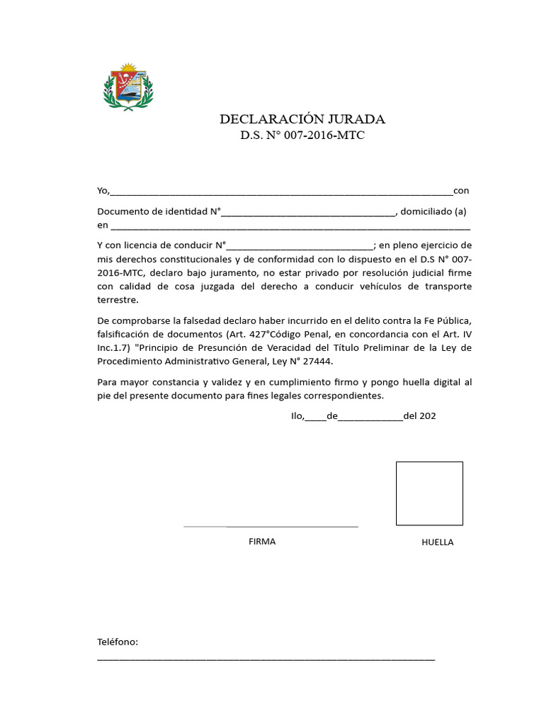 Declaracion Jurada de No Estar Privado Por Resolucion Judicial | PDF