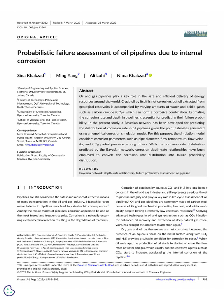 Probabilistic Failure Assessment of Oil Pipelines Due To Internal Corrosion | PDF