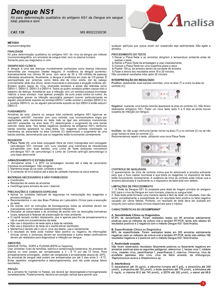Bula Dengue NS1 Gold Analisa | PDF | Causas de morte | Epidemiologia