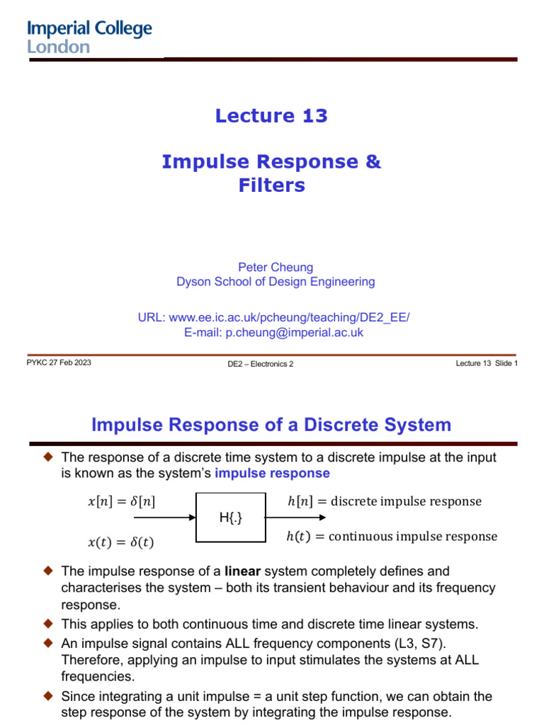 Lecture 13 - Impulse Reponse and FIR Filter (Slides) | PDF | Systems Theory | Computer Science